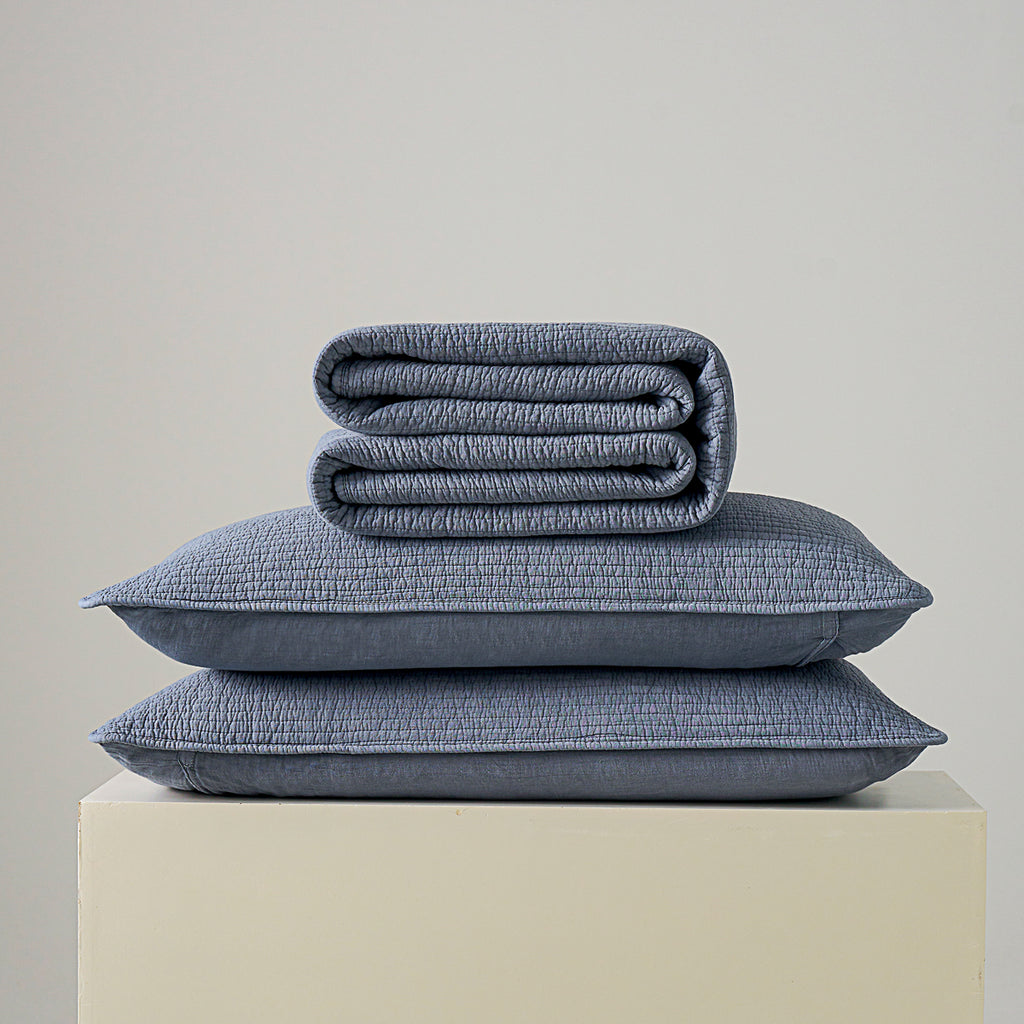 Navy Blue Solid Color Cotton Quilt Set – Qbedding