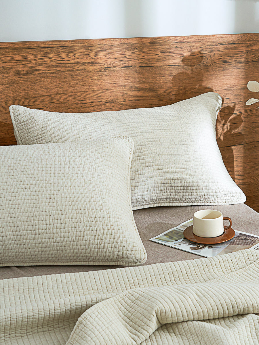 Mocha Beige Solid Color Cotton Quilt Set – Qbedding