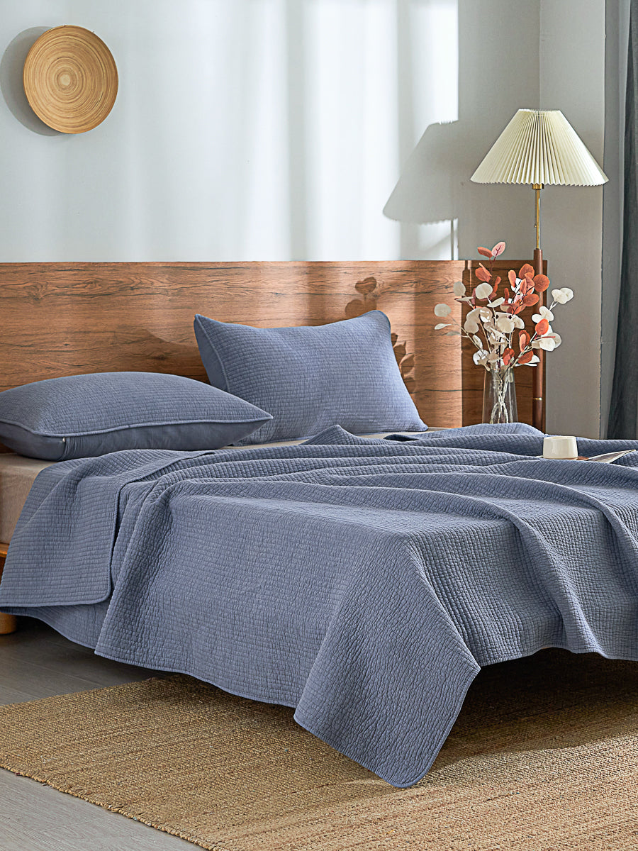 Navy Blue Solid Color Cotton Quilt Set – Qbedding