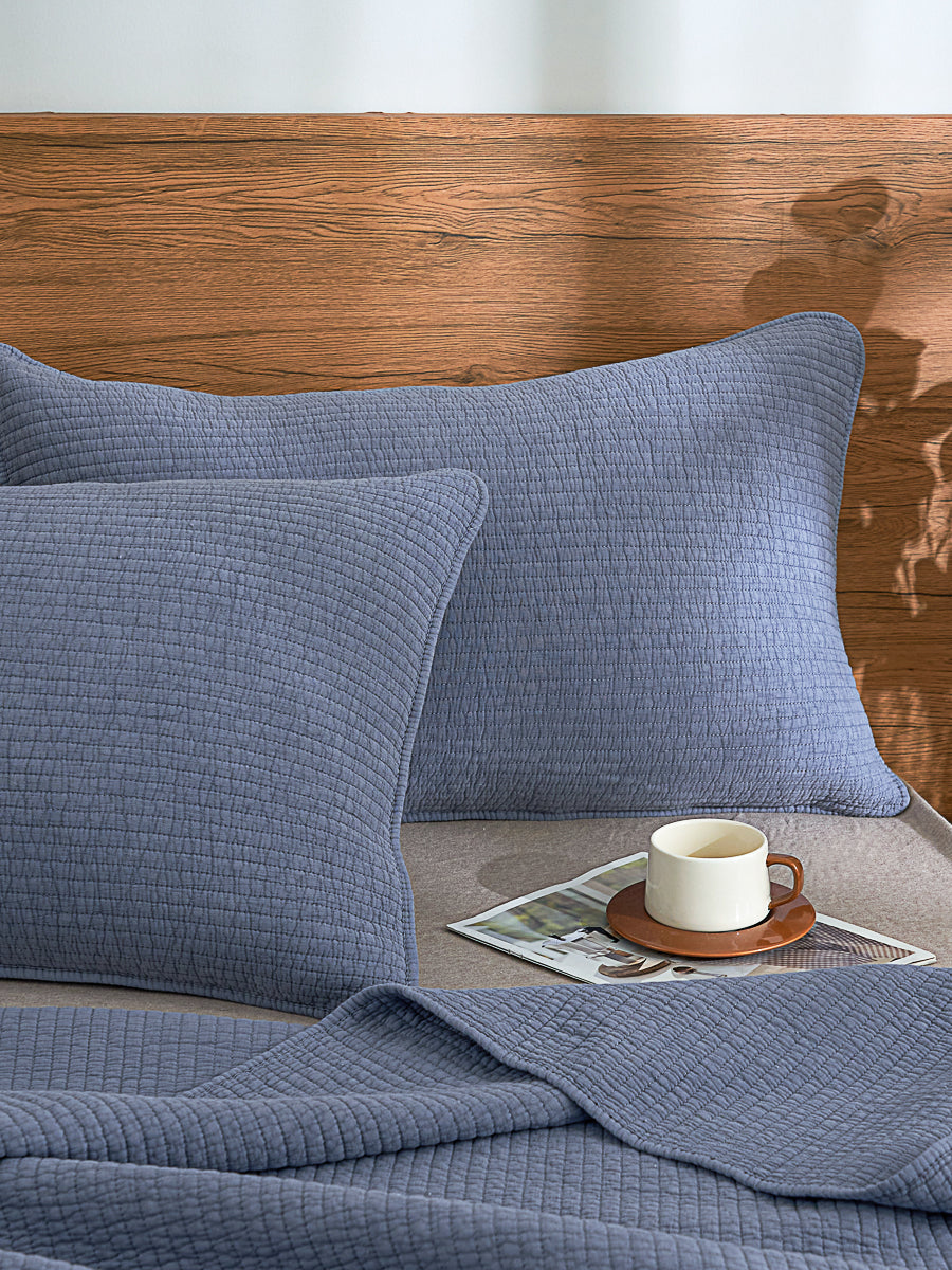 Navy Blue Solid Color Cotton Quilt Set – Qbedding